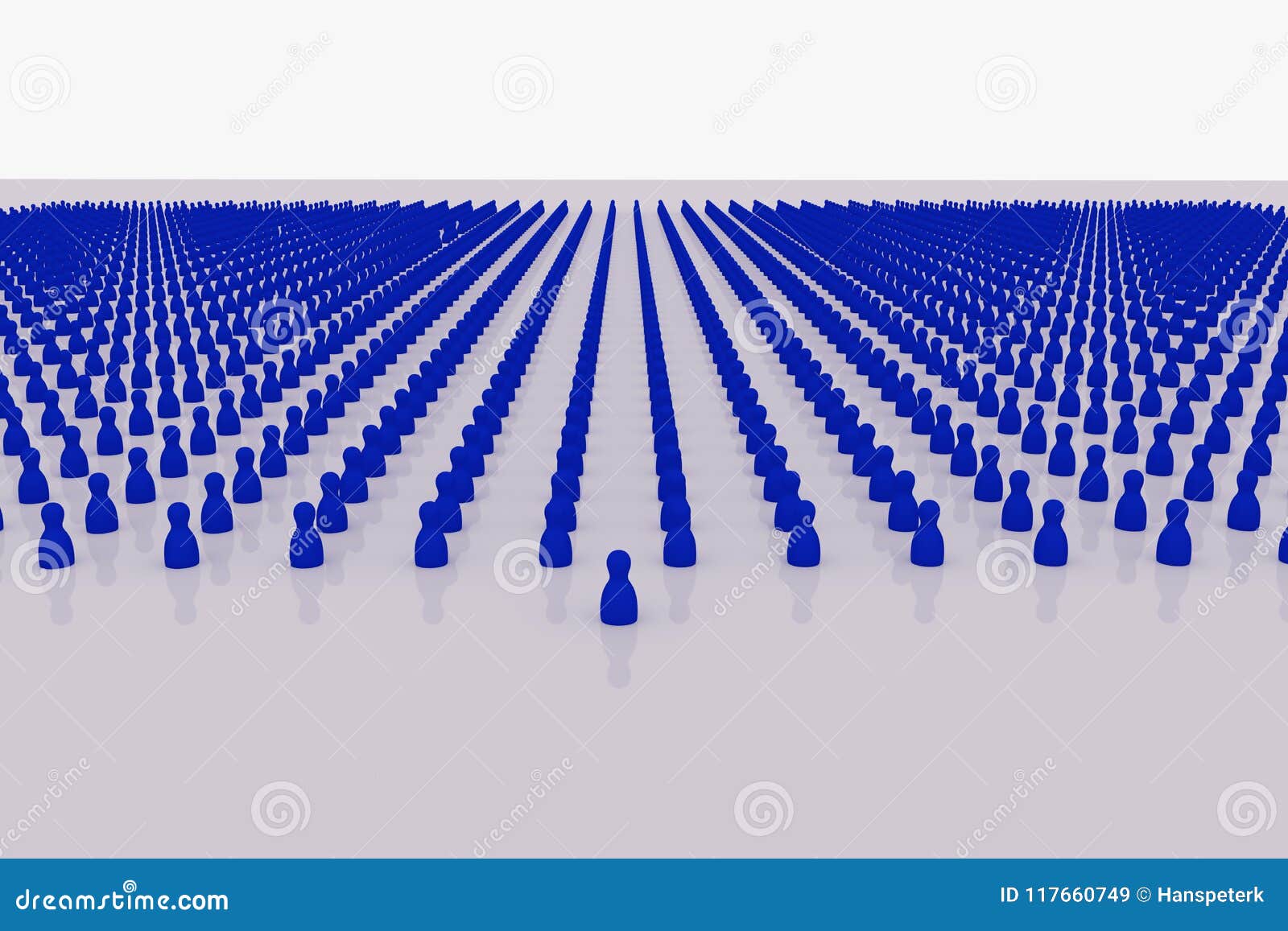 Many Blue Figures Standing on a White, Glossy Surface Stock ...