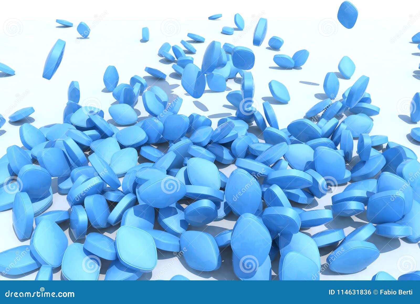 Many Blue Pills Fall on White Background Stock Illustration ...