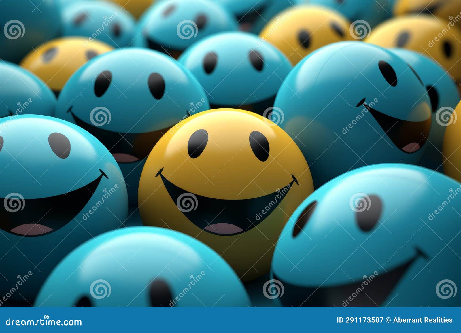 Many Blue and Yellow Smiley Faces are Grouped Together Stock ...