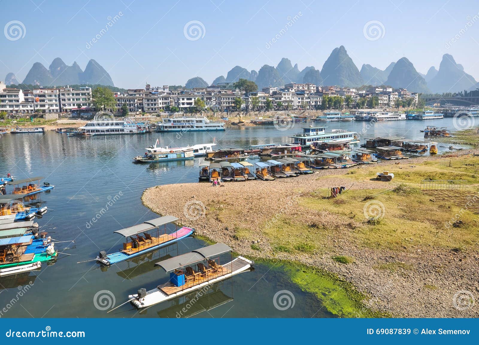Many Boats and Rafts on the River in Yangshuo Stock Image - Image of ...