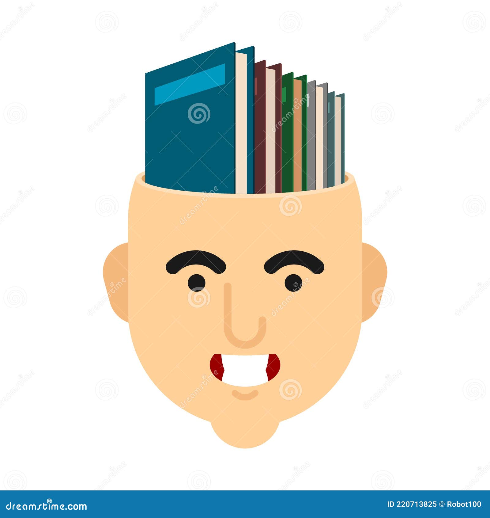 Many Books in Head. Smart Person Concept Stock Vector - Illustration of ...