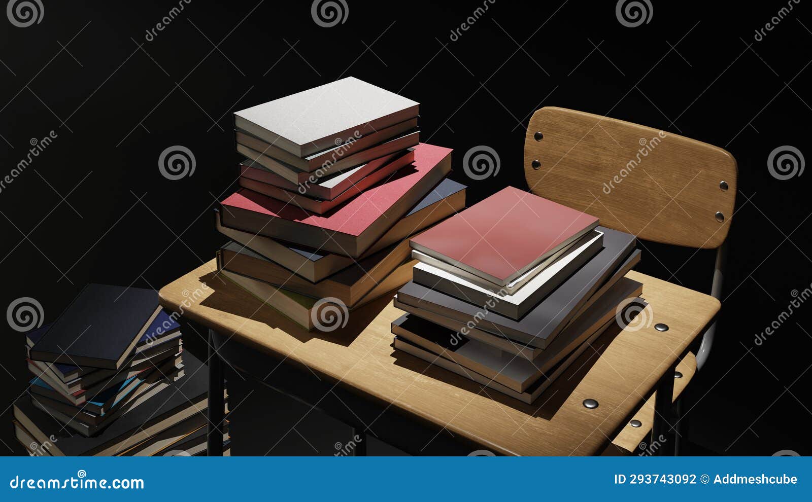 Many Books are Piled Up on the School Desk To Study for the Exam, 3d ...