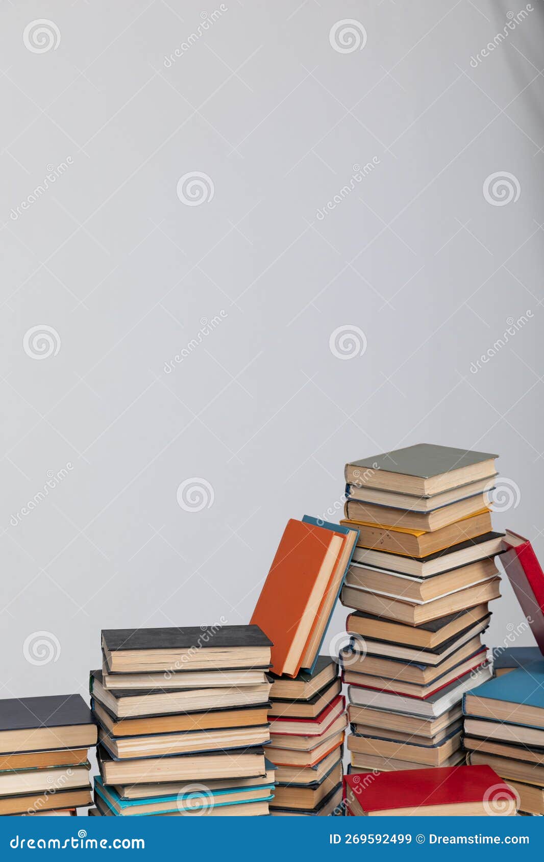 Many Books Stacked in the Library on a White Background Science ...