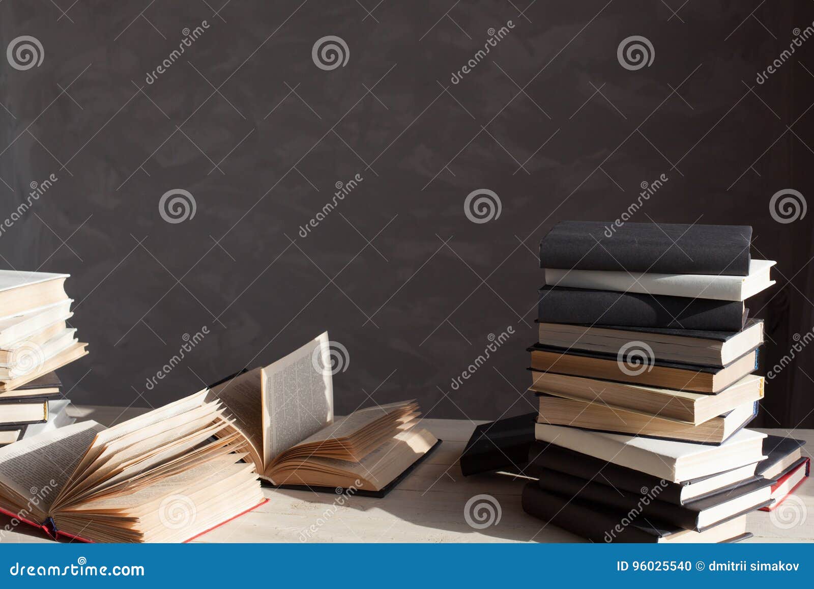 Many Books are on the Table at Home in the Library Stock Photo - Image ...