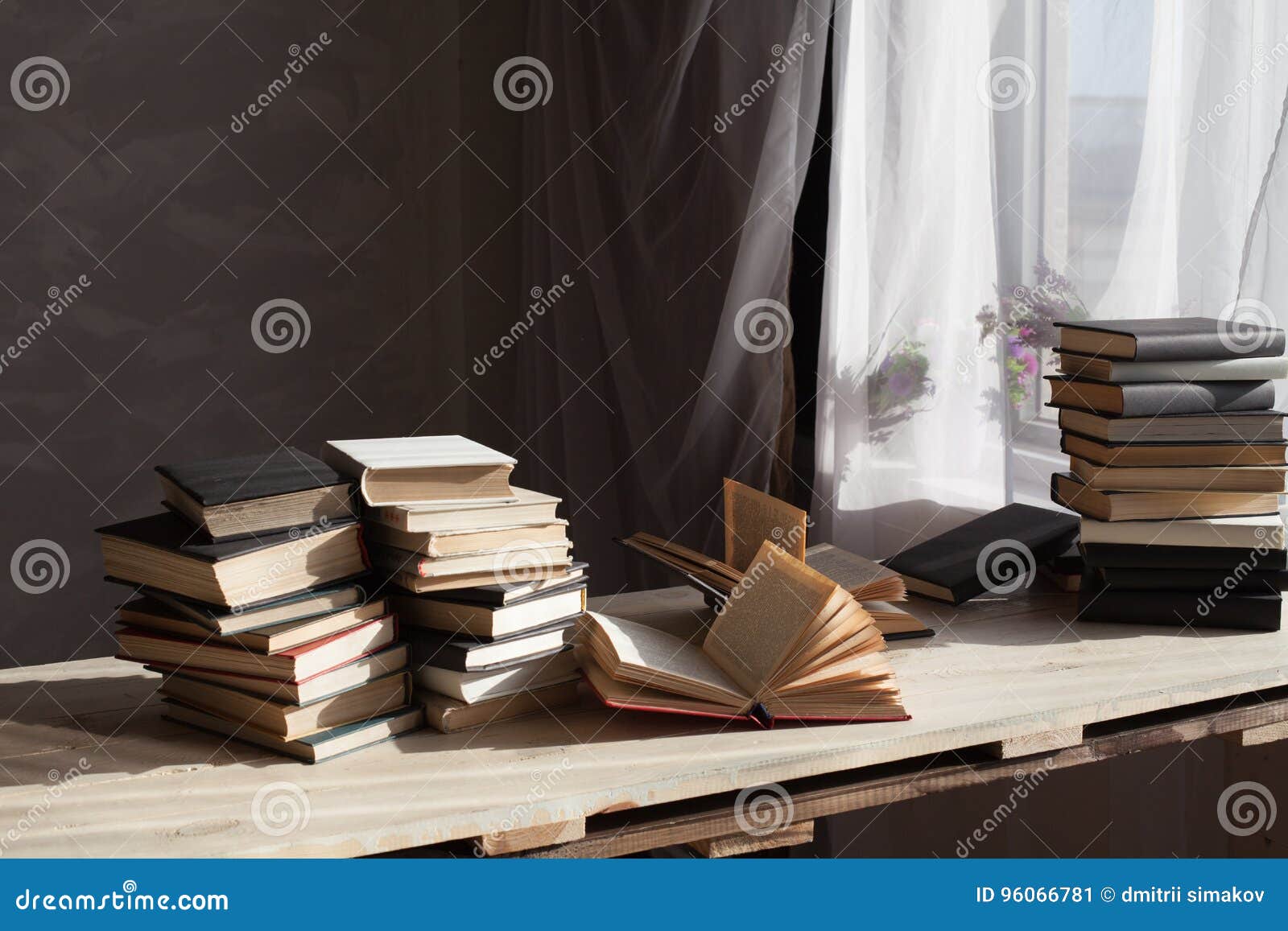 Many Books are on the Table at Home in the Library Stock Image - Image ...