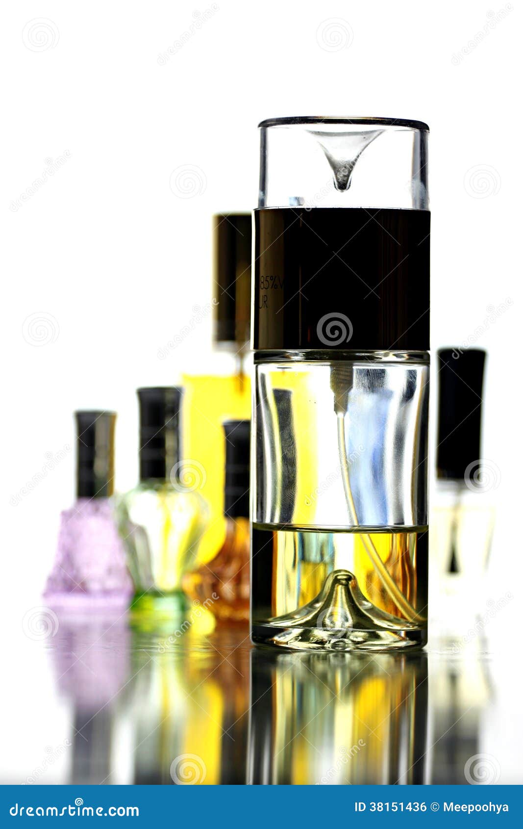 Many Bottle with Gold Perfume Color Isolated. Stock Photo - Image of ...