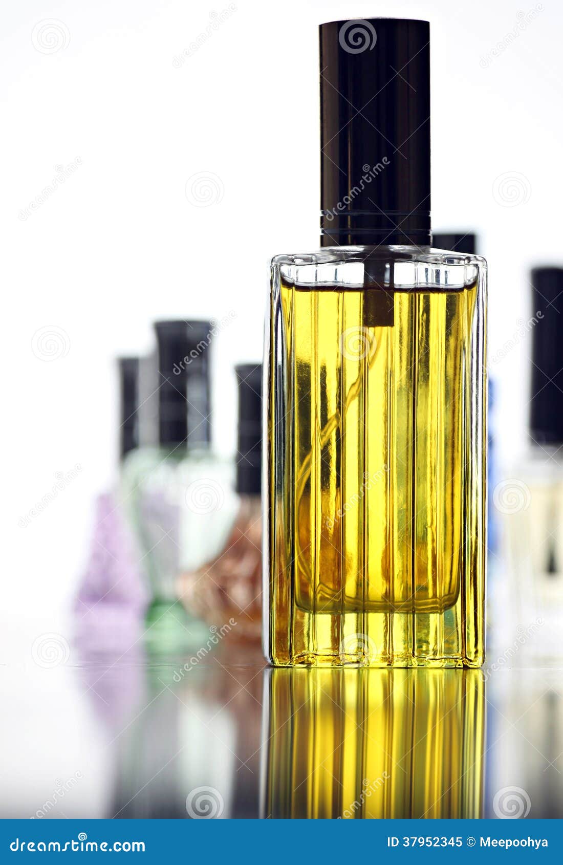 Many Bottle with Gold Perfume Different Color Isolated. Stock Image ...