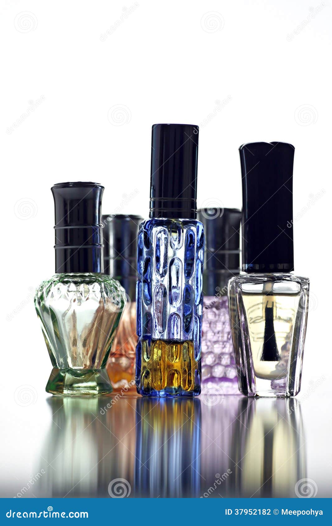 Many Bottle with Perfume Different Color Isolated. Stock Photo - Image ...