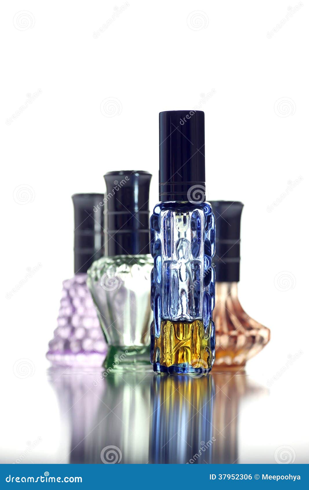 Many Bottle with Perfume Different Color Isolated. Stock Photo - Image ...