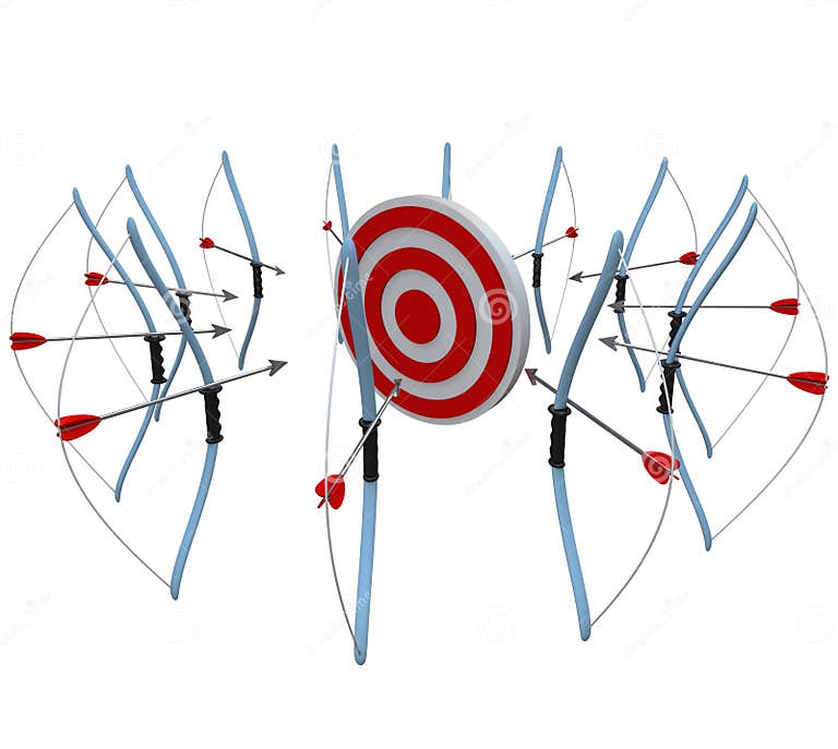 Many Bows and Arrows Aim One Target in Competition Stock Illustration ...