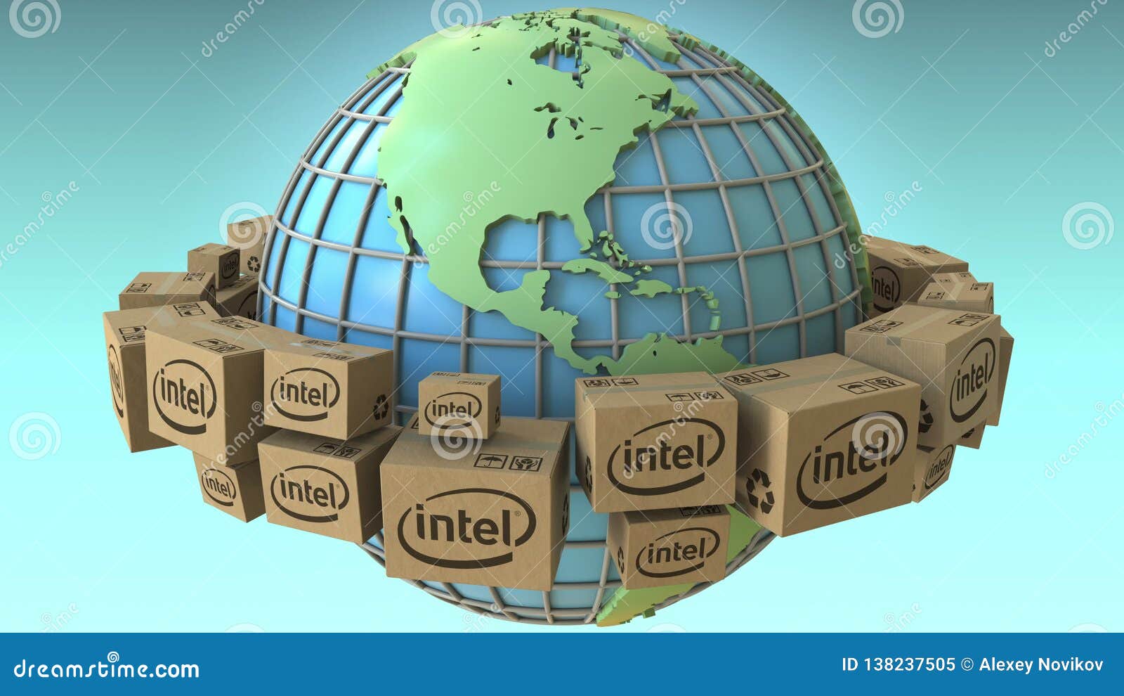 Many Boxes with Intel Logo Around the World, America Emphasized ...