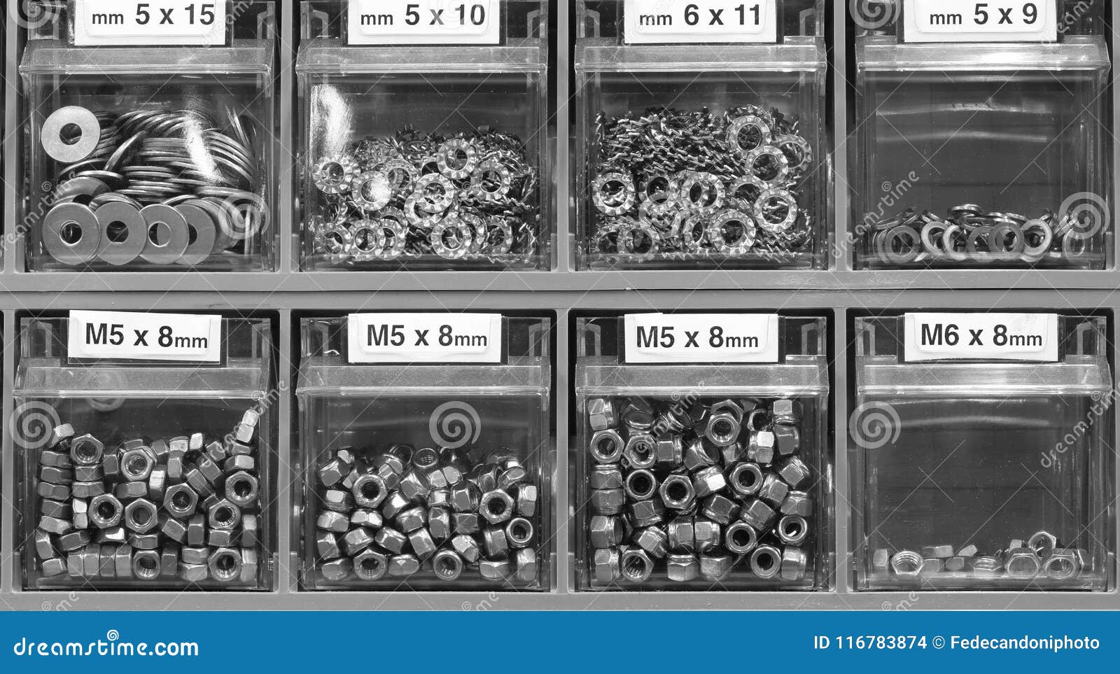 Many Boxes with Nuts Bolts and Screws in Boxes Stock Photo - Image of ...