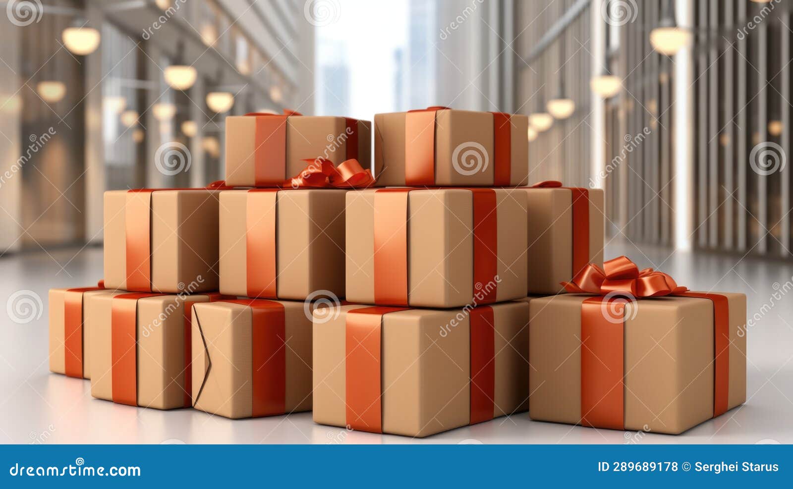 Many Boxes with Orange Ribbon on Top of Them, AI Stock Illustration ...