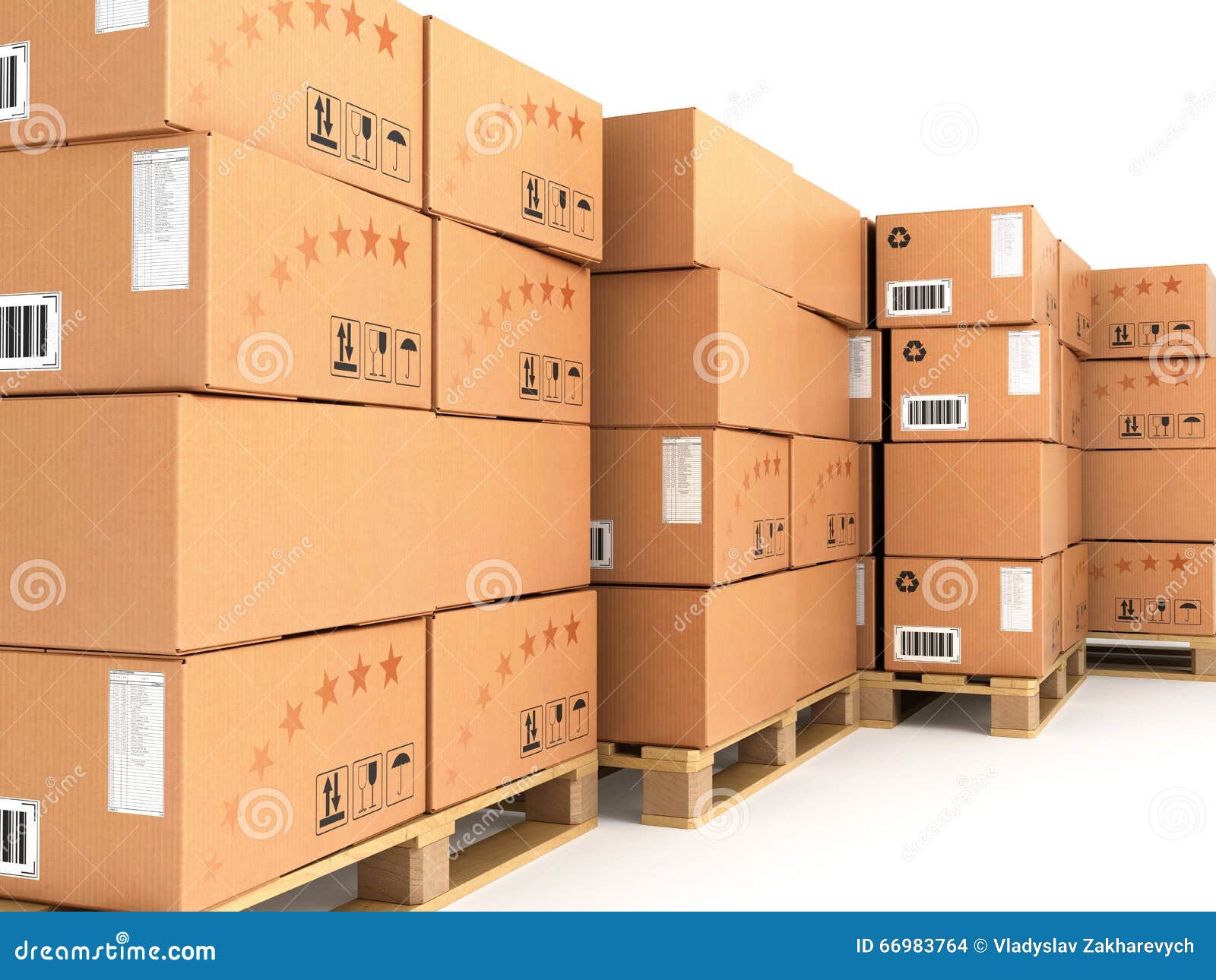 Many Boxes Stacked on Pallets Stock Photo - Image of isolated ...
