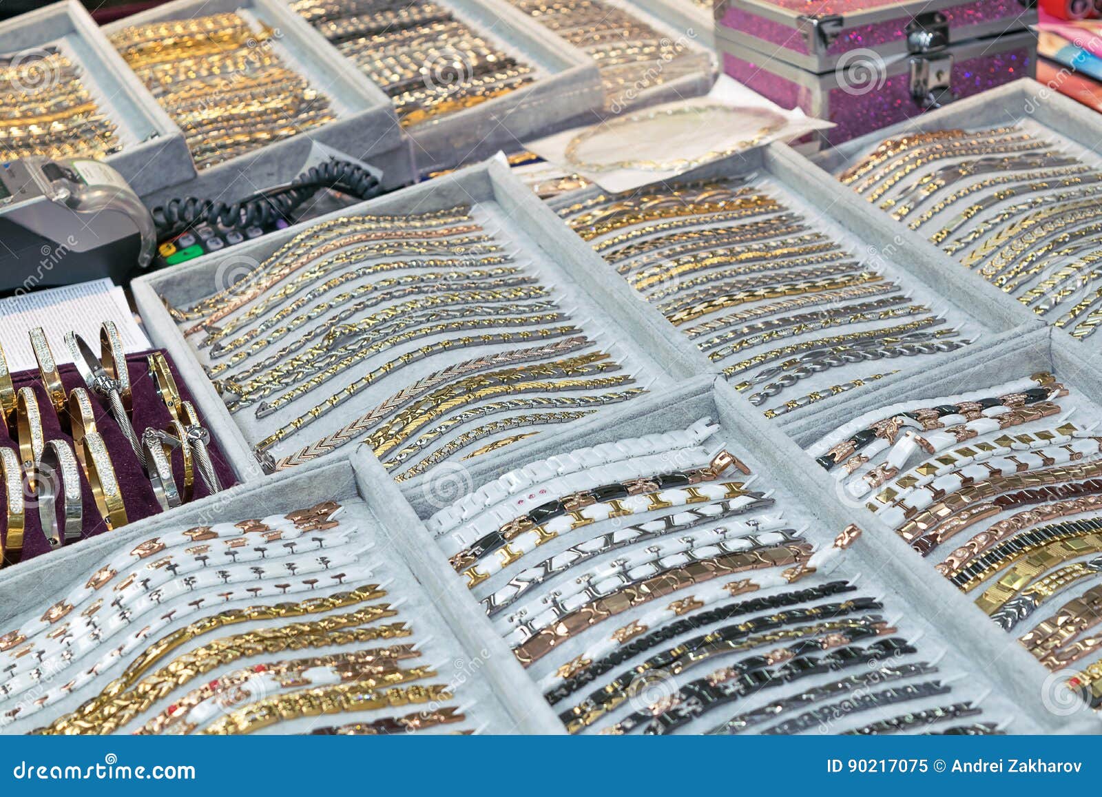 Many Bracelets are in the Boxes on the Table. Stock Image - Image of ...