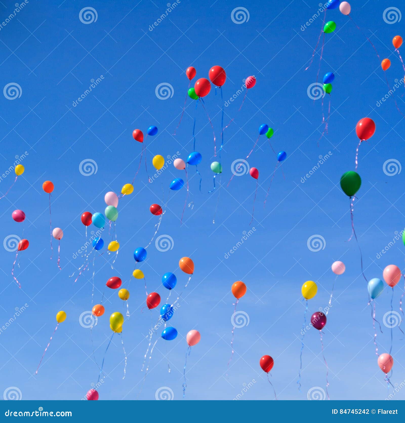 Many Bright Baloons in the Blue Sky in Spring Stock Photo - Image of ...