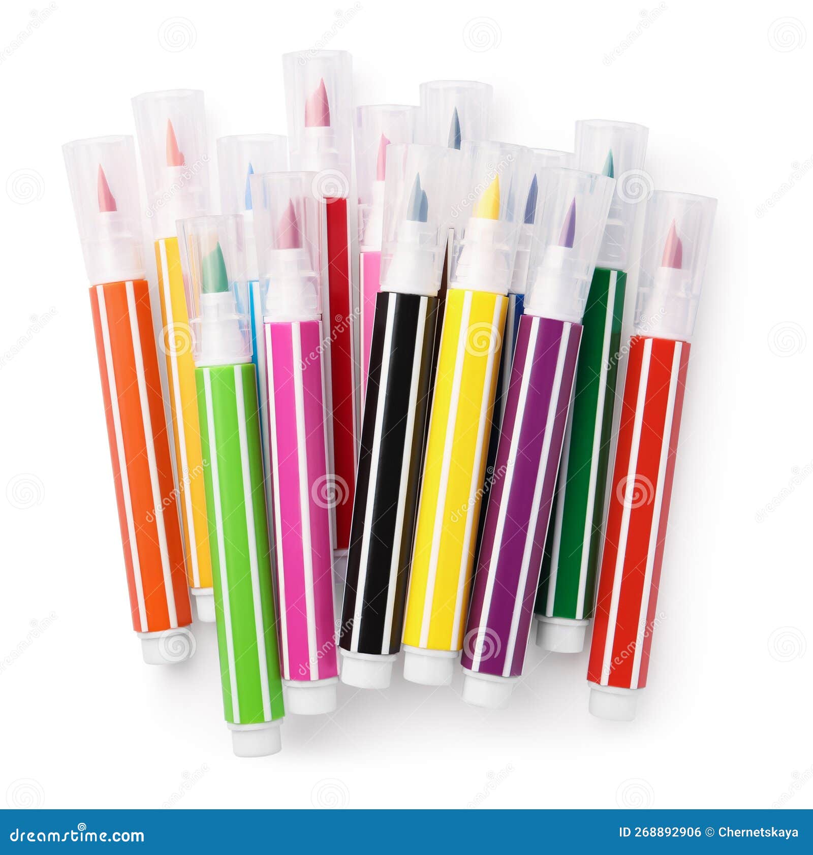 Many Bright Markers Isolated on White, Top View Stock Photo - Image of ...