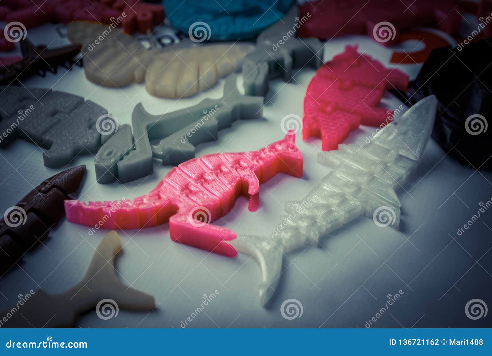 Many Bright Multi-colored Objects Printed on 3d Printer Lie on F Stock ...