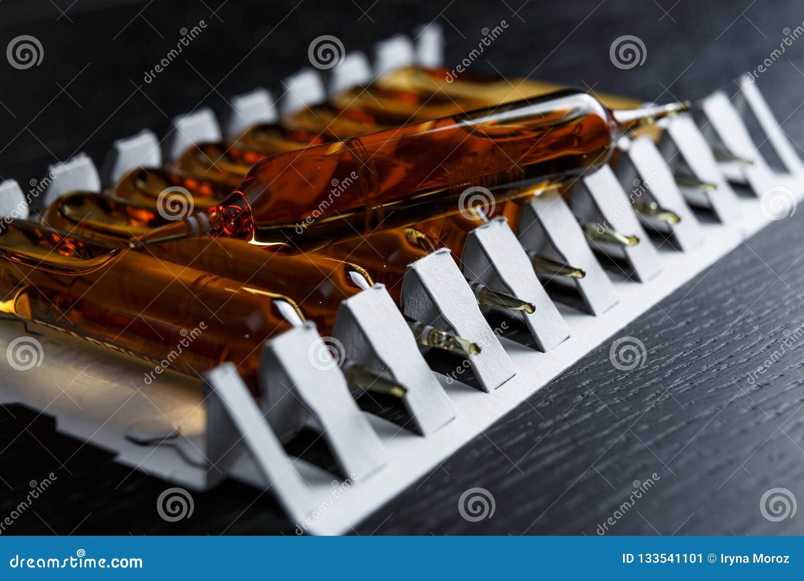 Many Brown Ampoules Set in Pharmaceutical Packaging White Contai Stock ...