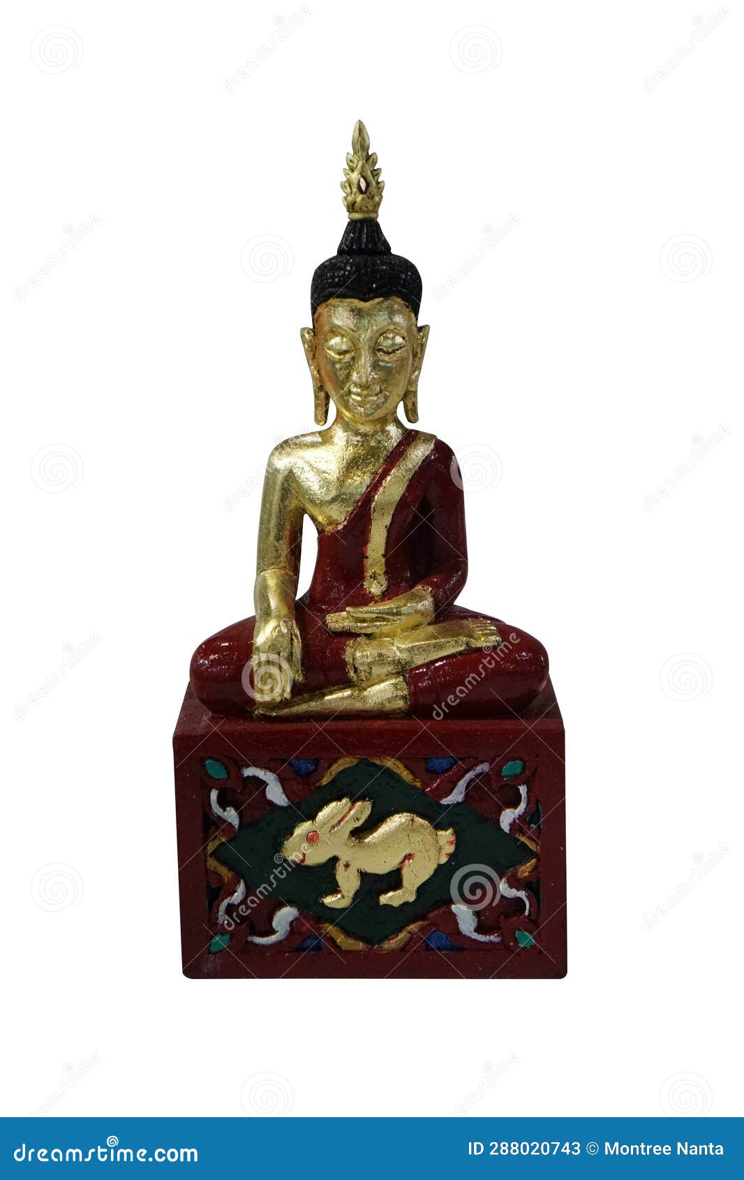 Buddha Image in Subduing Mara on a Rabbit Base, Isolated on White ...