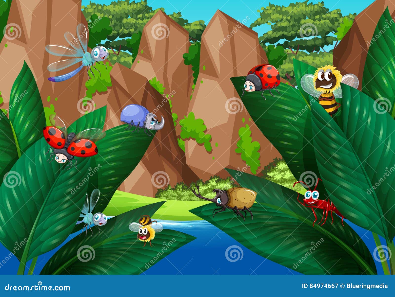 Many bugs on green leaves stock vector. Illustration of mountain - 84974667