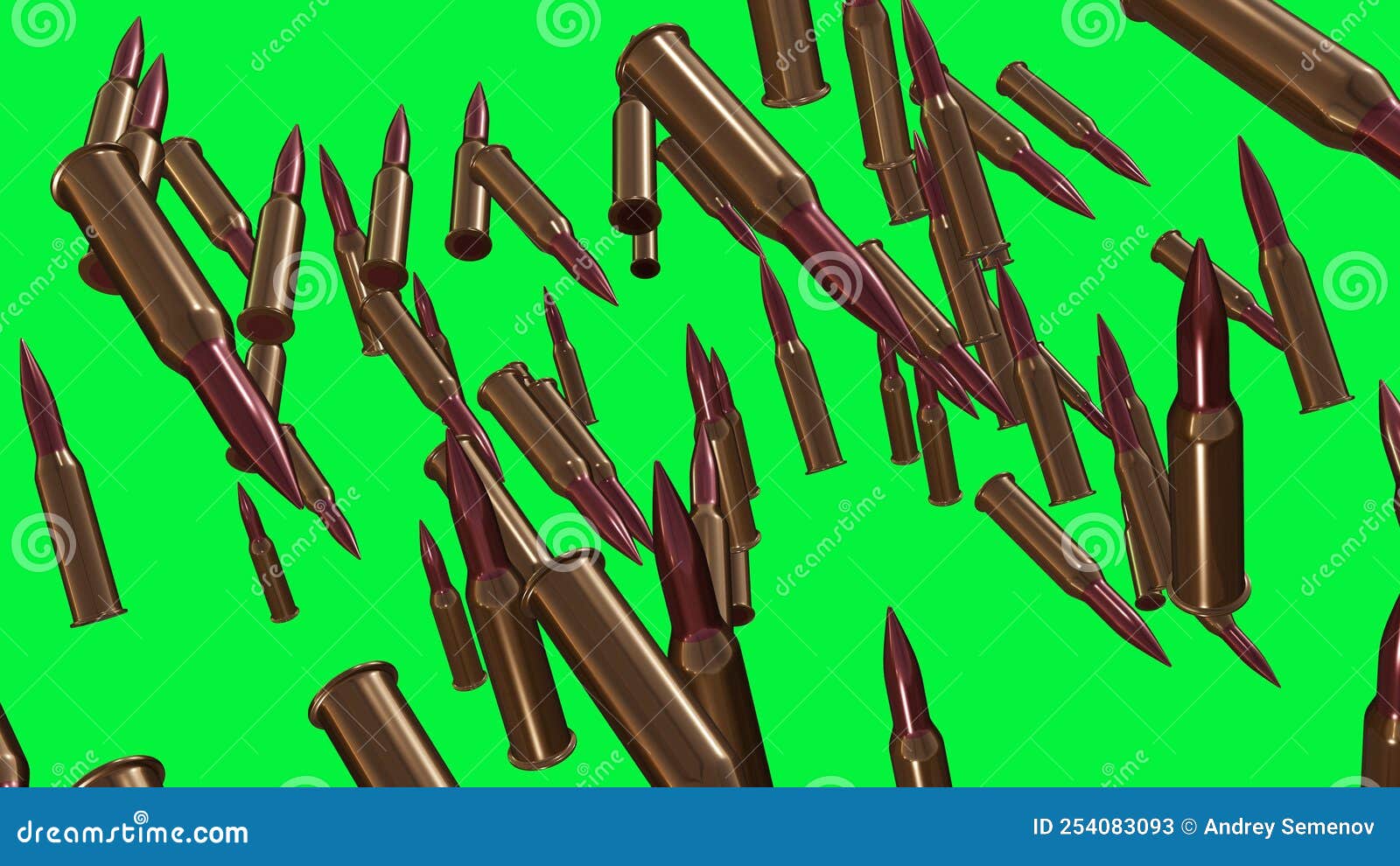 Many Bullets on Chromakey Background. Green Screen. 3D Render. Stock ...