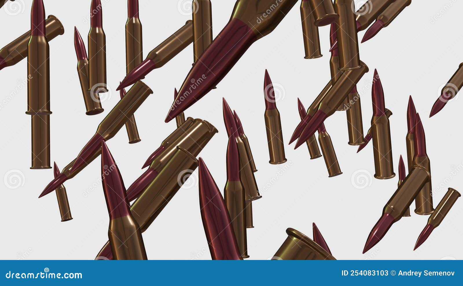 Many Bullets on White Background. 3D Render. Stock Illustration ...