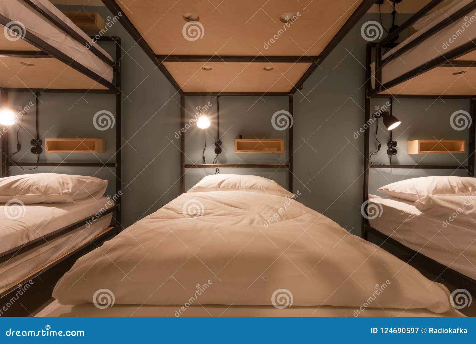 Many Bunk Beds Inside a Dorm Room of Touristic Hostel with Clean Beds ...