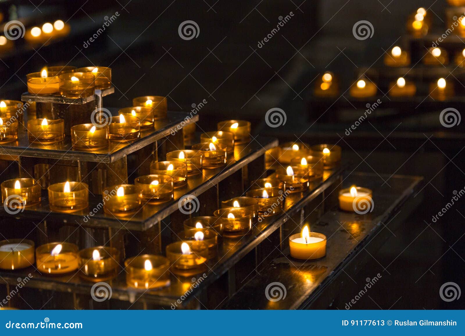 Many Burning Candles in Church Stock Image - Image of hope, decoration ...