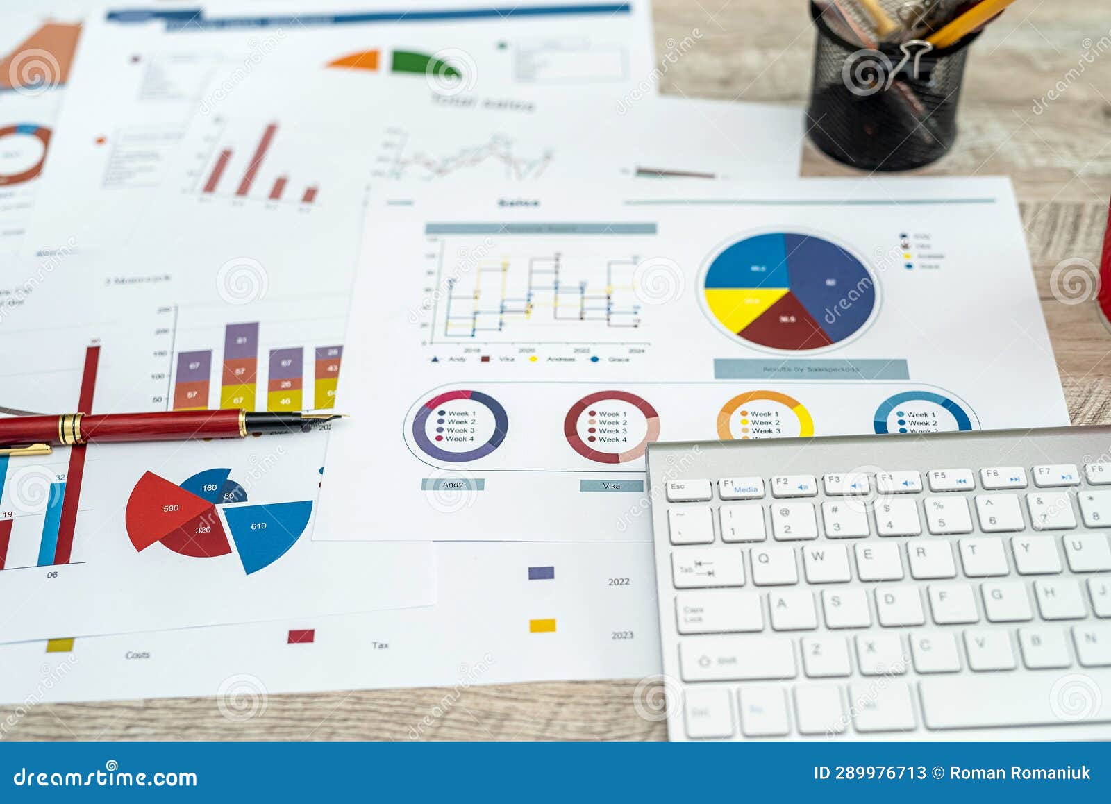Many Business Charts and Graphs on Office Desk Stock Image - Image of ...