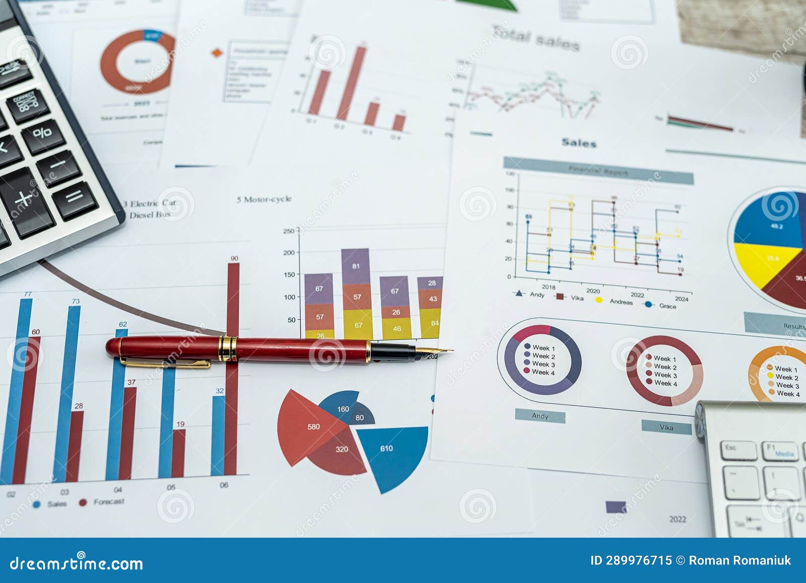 Many Business Charts and Graphs on Office Desk Stock Image - Image of ...