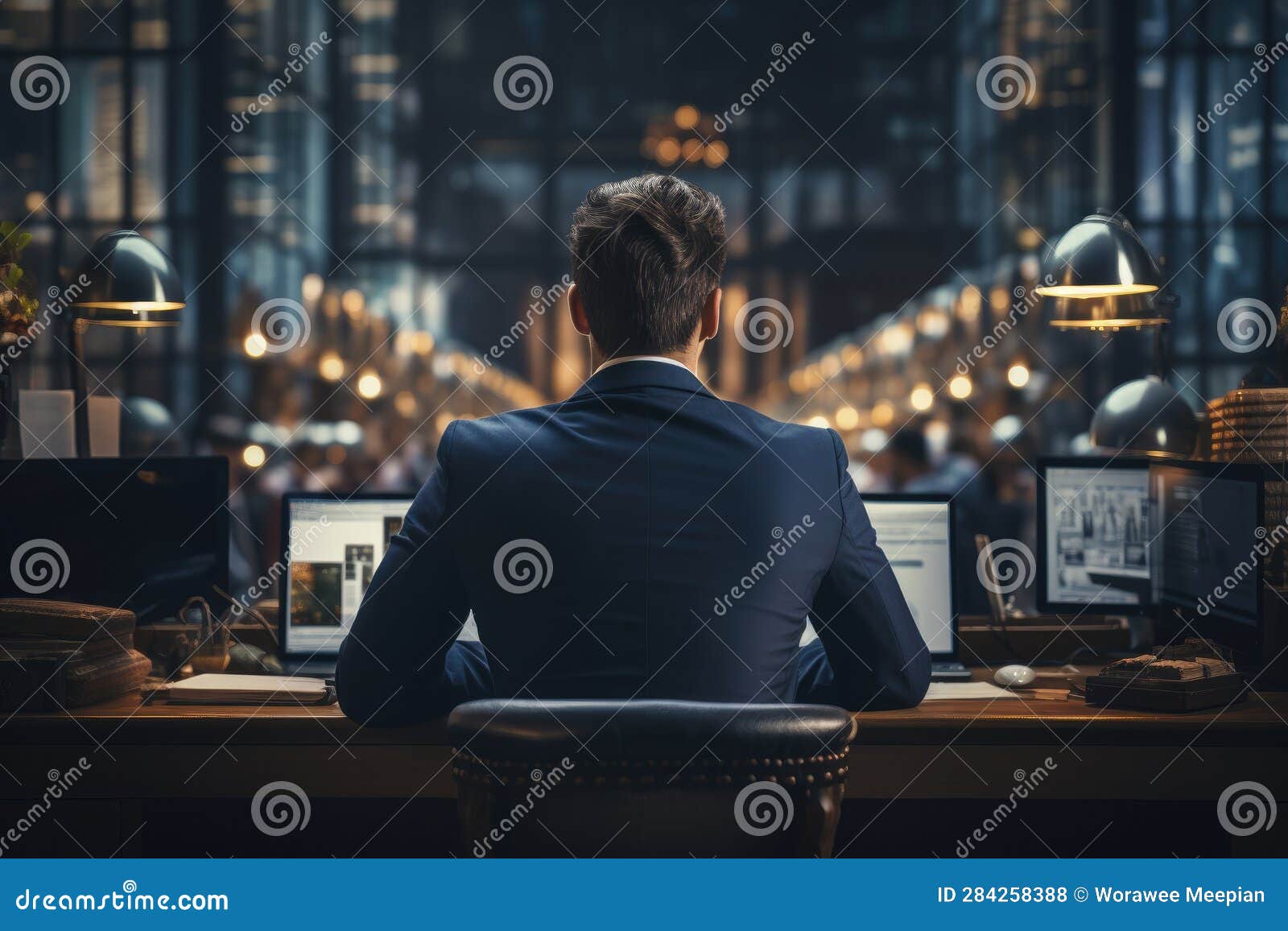 Many Business People Busy Working at Office. Generative AI Stock ...