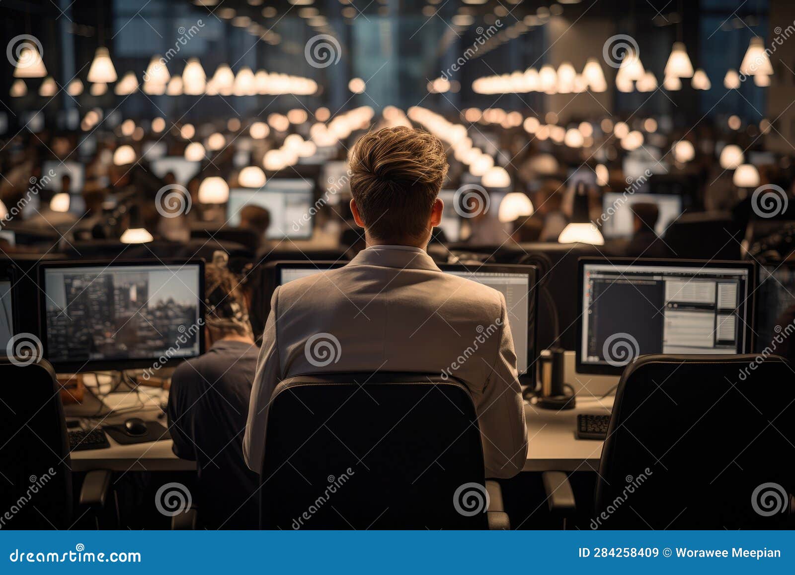 Many Business People Busy Working at Office. Generative AI Stock ...