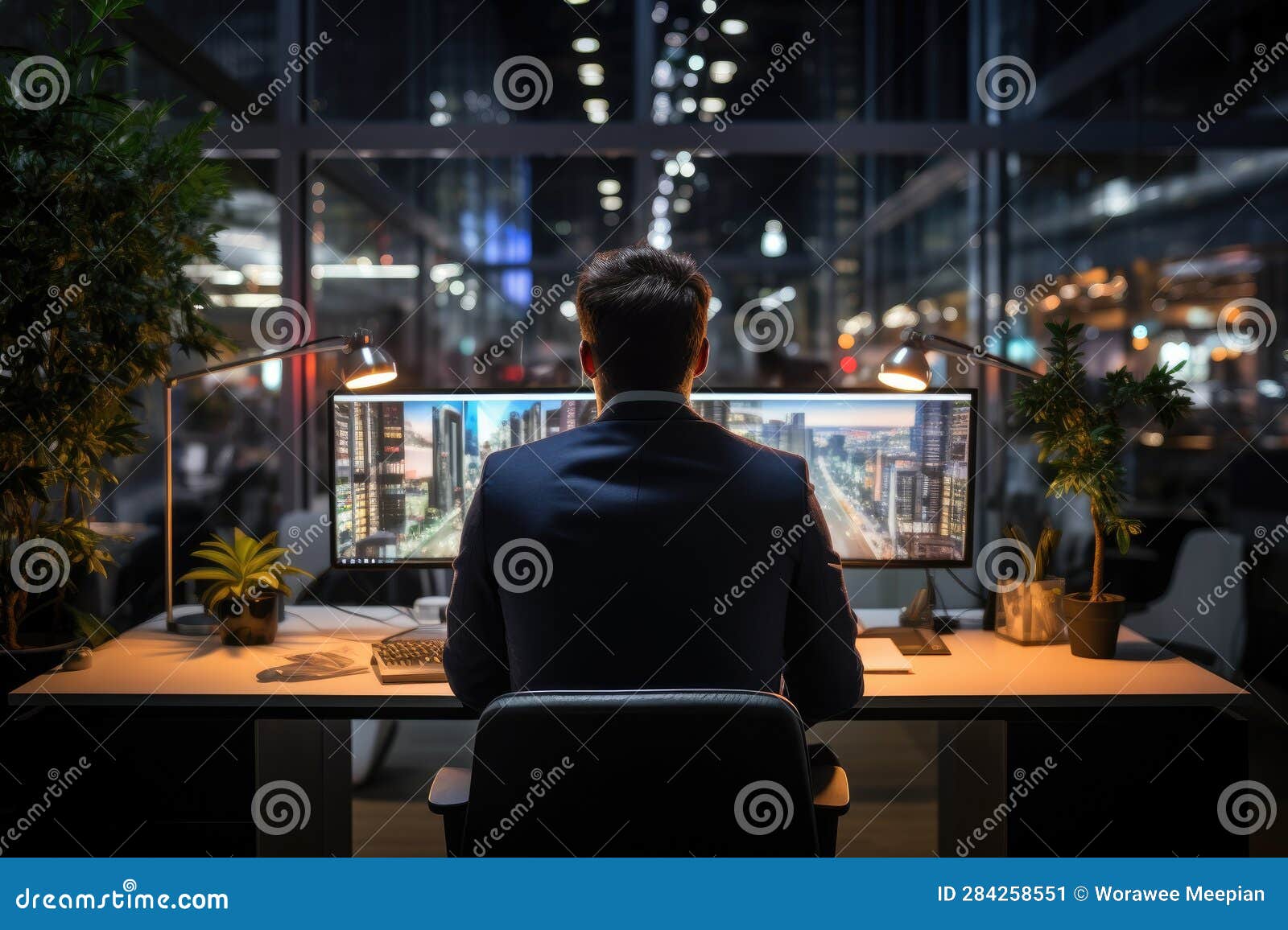 Many Business People Busy Working at Office. Generative AI Stock ...