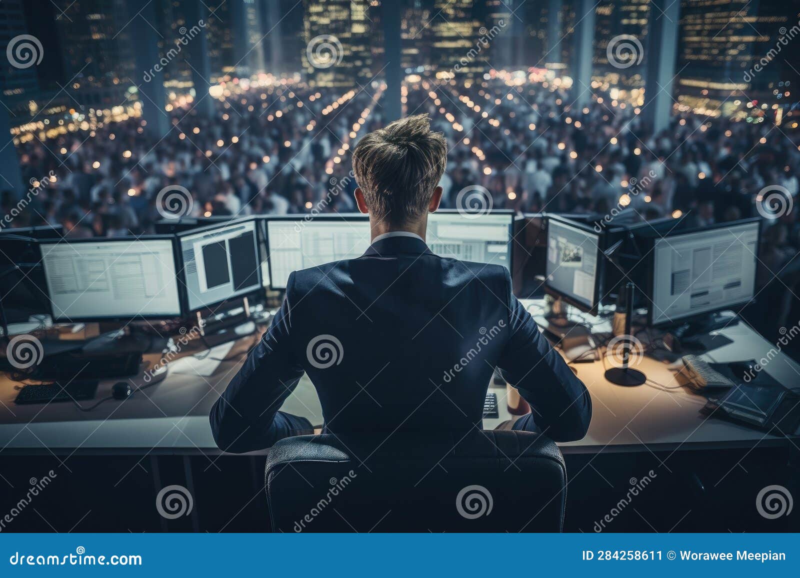 Many Business People Busy Working at Office. Generative AI Stock ...