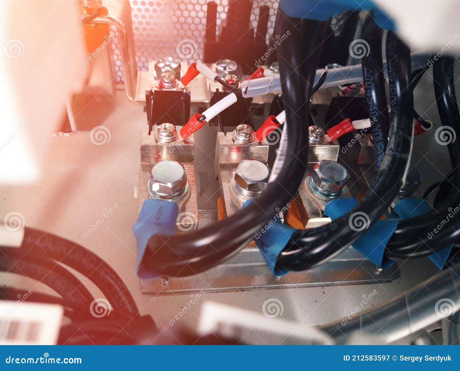 Many Cable Connections in Switchboard. Terminal of Control. Control ...