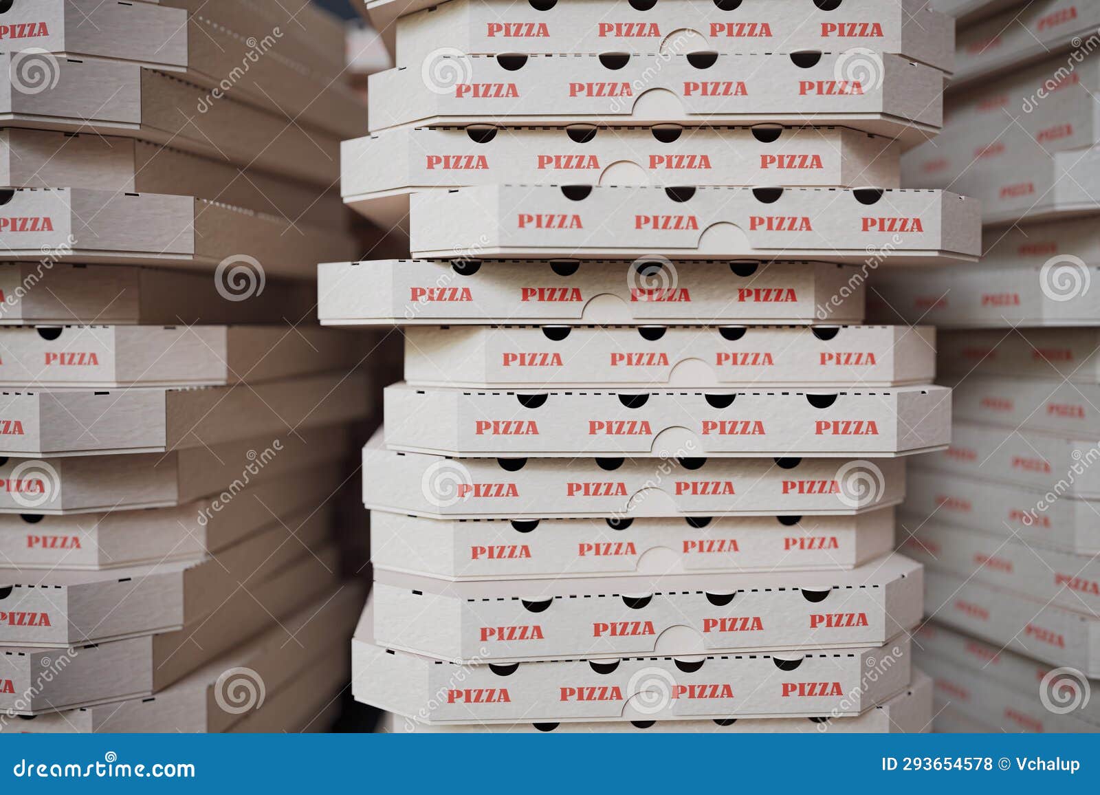 Many Cardboard Pizza Boxes. 3D Rendered Illustration Stock Illustration ...