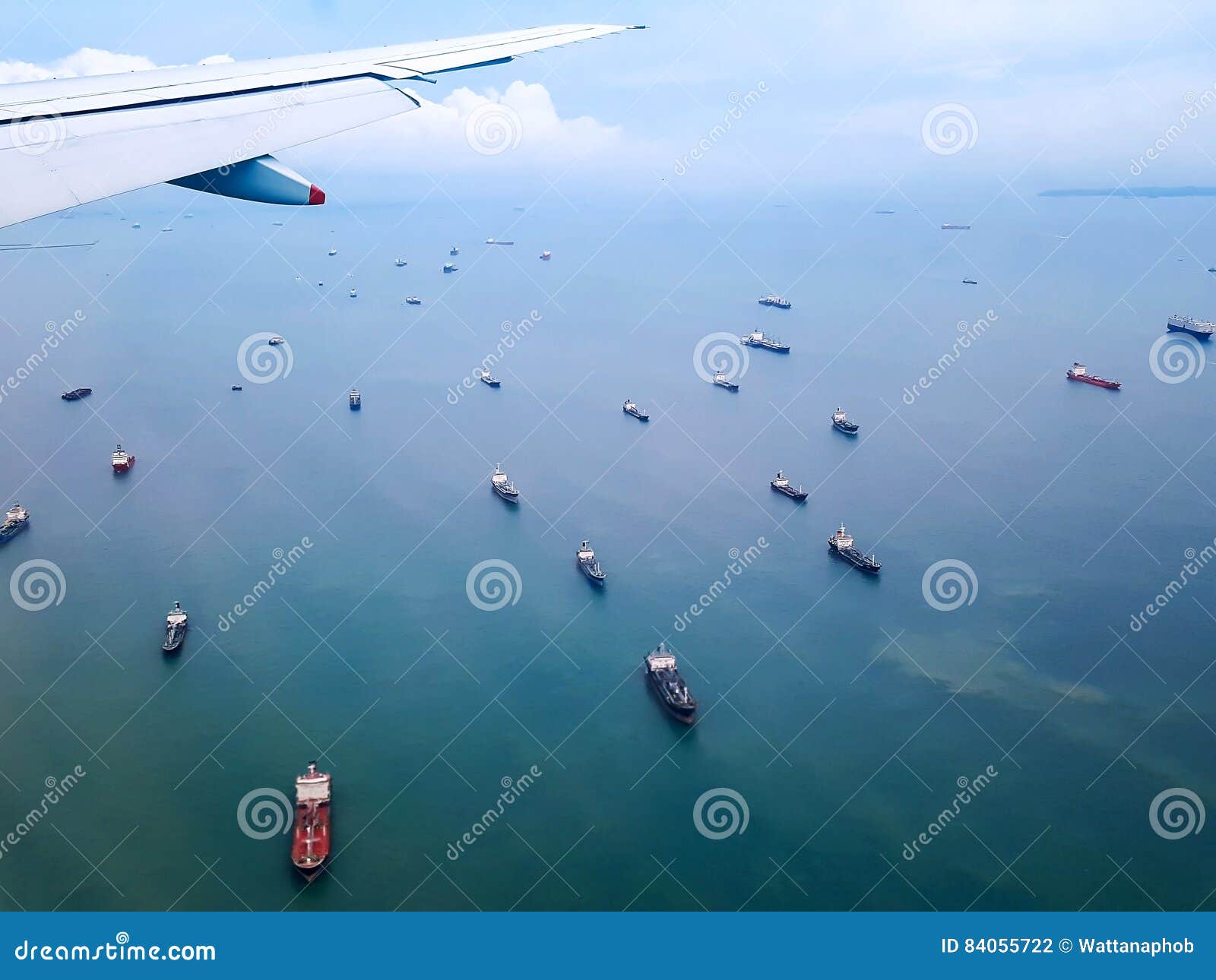Many Cargo Ships Float in the Sea Stock Photo - Image of aerial ...