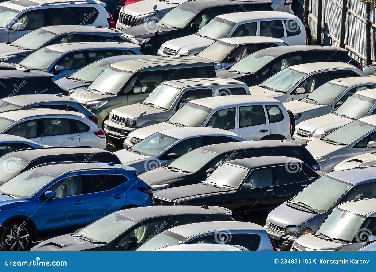 Many Cars Parked and Distributed in Rows Stock Image - Image of line ...