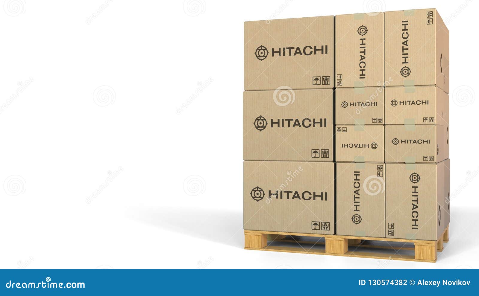 Many Cartons with Hitachi Logo. Editorial 3D Rendering Editorial ...