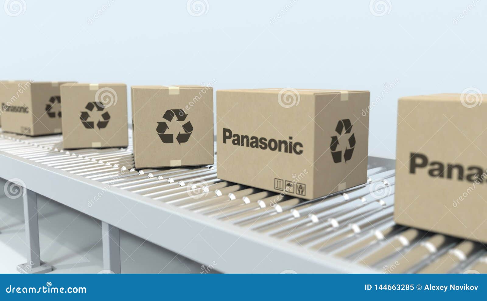 Boxes With Panasonic Logo On Pallet. Editorial 3D Rendering ...