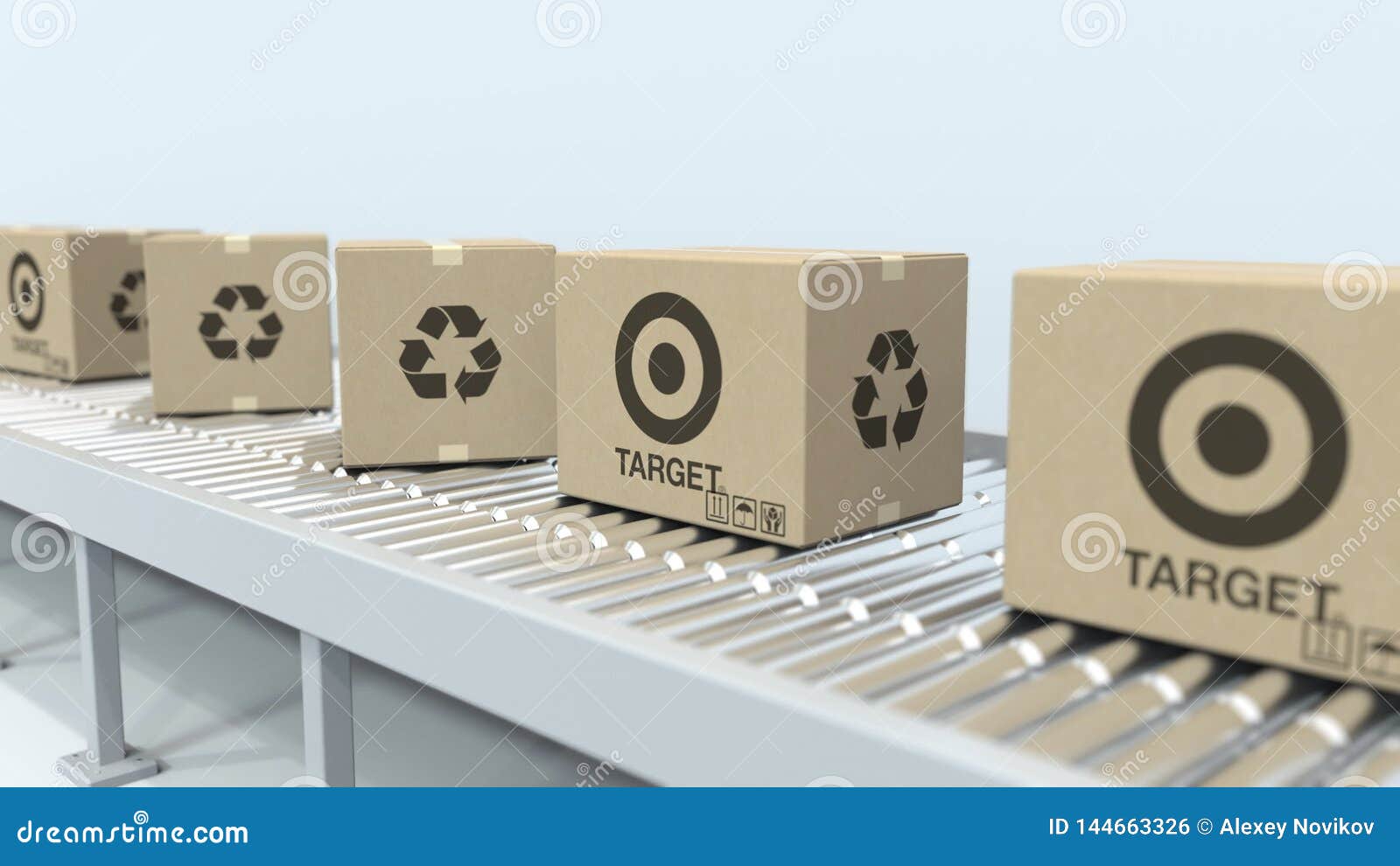 Boxes with TARGET Logo Move on Roller Conveyor. Editorial 3D Rendering ...