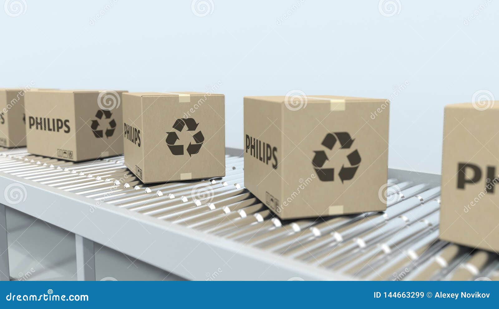 Many Cartons With FULFILLMENT Text Move On Roller Conveyor. E-commerce ...