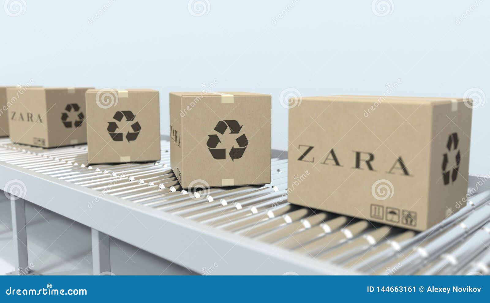 ZARA Logo on Moving Boxes on Roller Conveyor. Editorial 3D Rendering ...