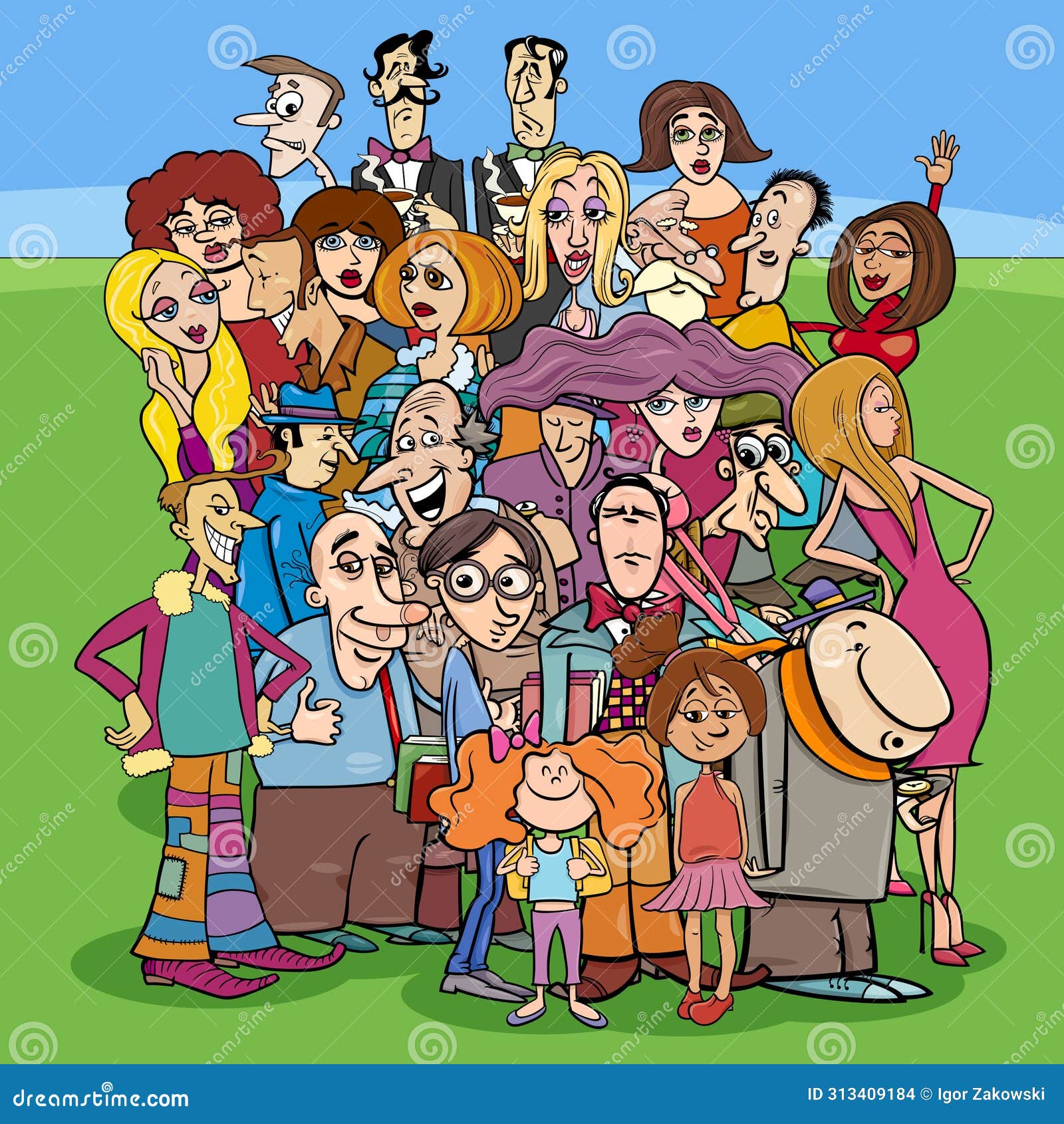 Many Cartoon People Characters in the Crowd Stock Vector - Illustration ...