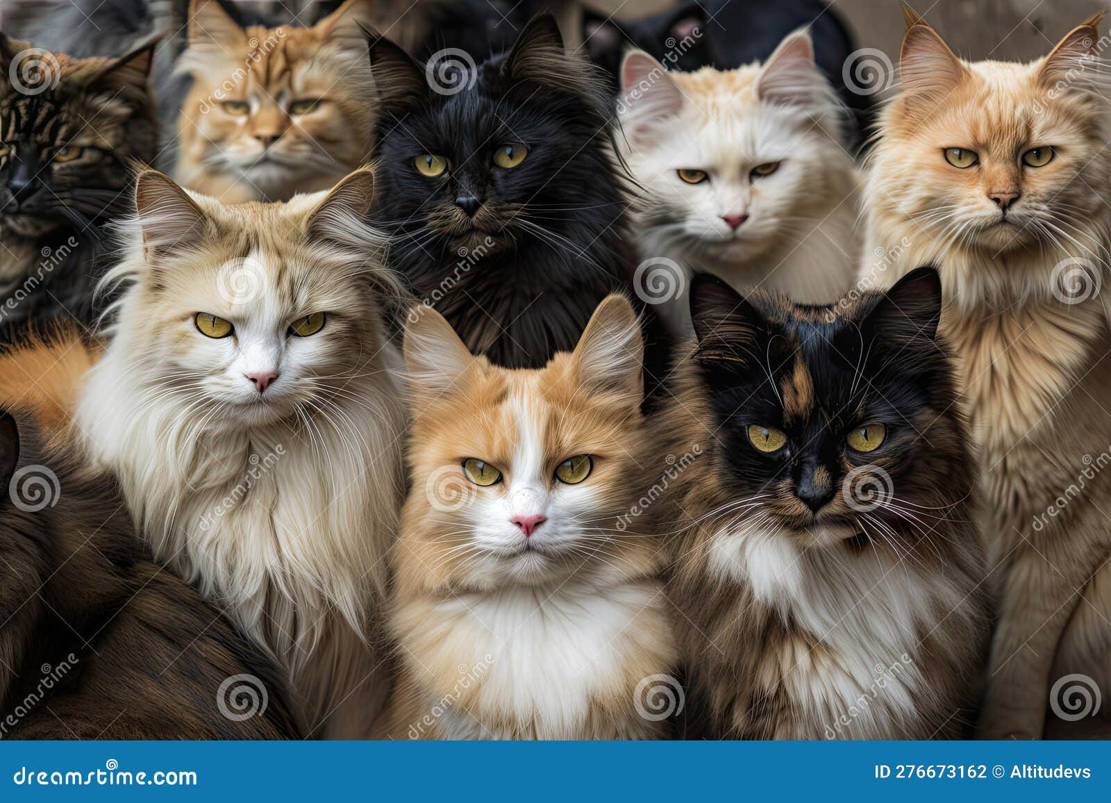 Many Cats of Various Breeds and Colors, Looking Expectantly at the ...