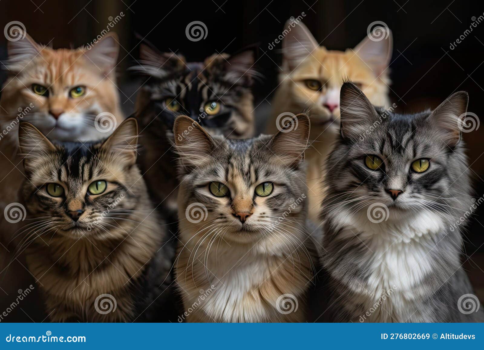 Many Cats of Various Breeds and Colors, Looking Expectantly at the ...