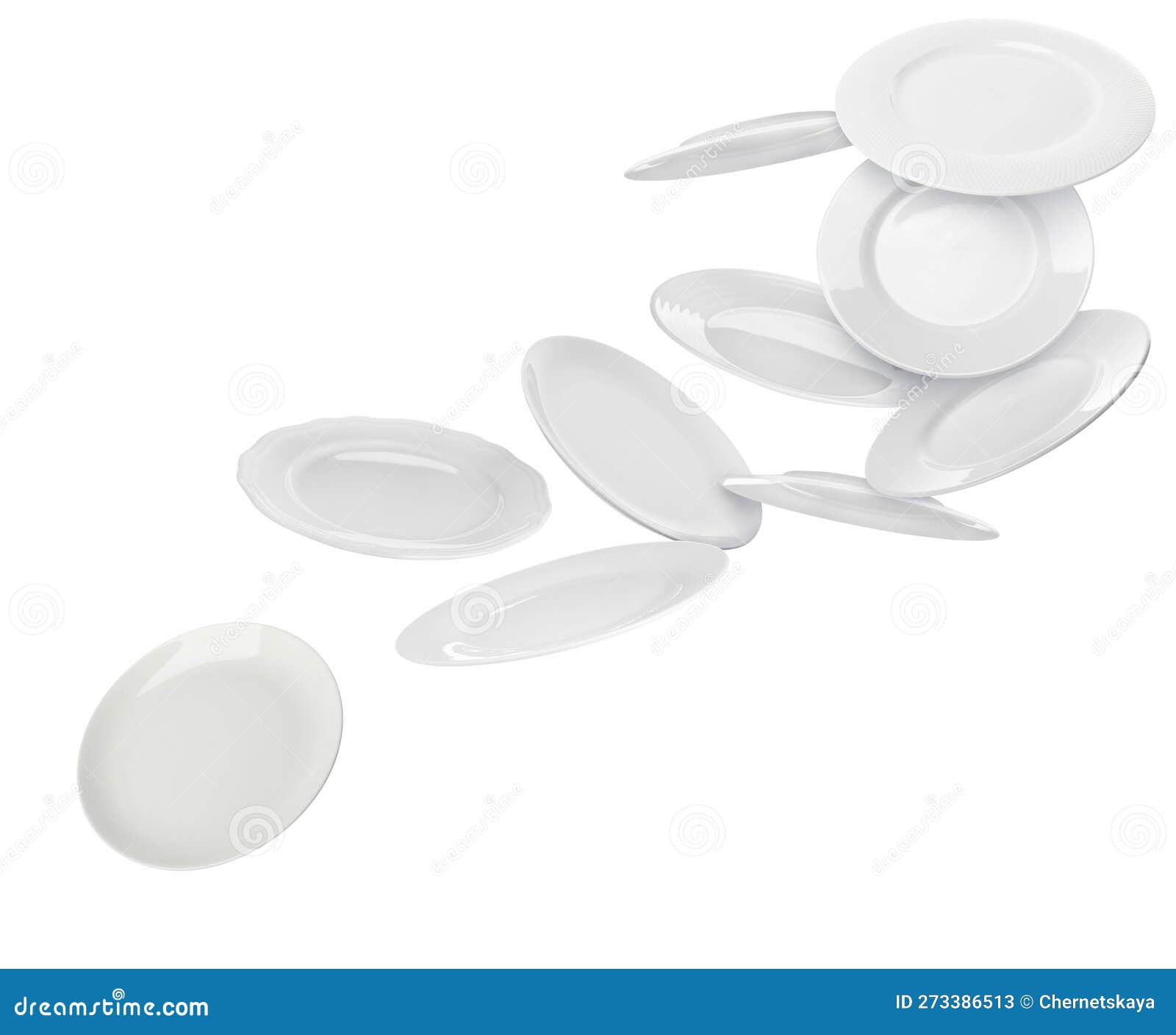 Many Ceramic Plates Falling on White Background Stock Image - Image of ...