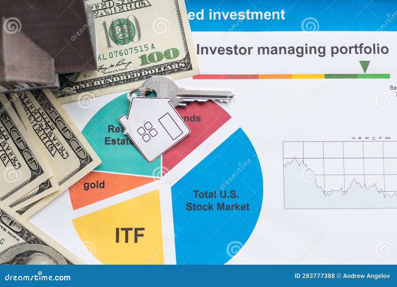 Many Charts and Graphs with Pen-notebook and Money. Reflection Light ...