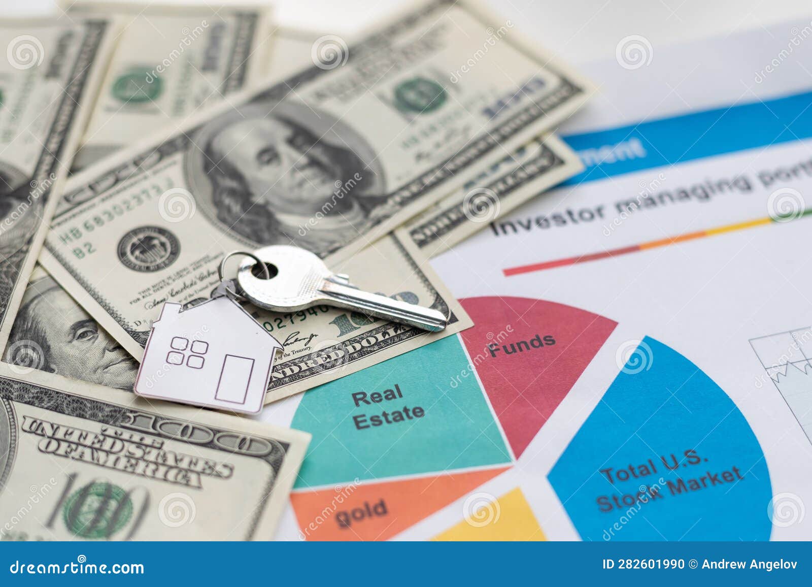 Many Charts and Graphs with Pen-notebook and Money. Reflection Light ...